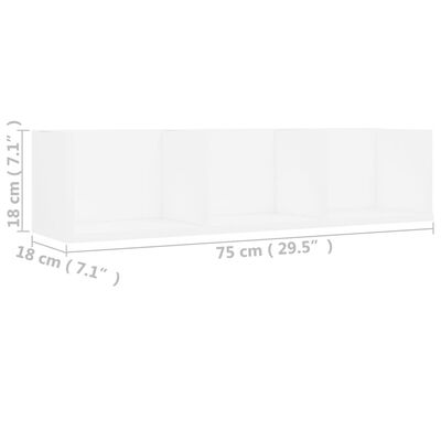 vidaXL Estante de pared para CD madera contrachapada blanco 75x18x18cm ...