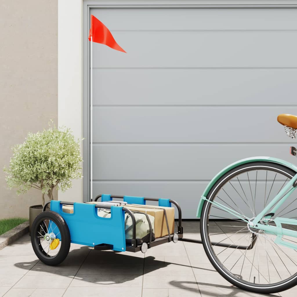 vidaXL Remolque para bicicletas hierro y tela Oxford azul | vidaXL.es